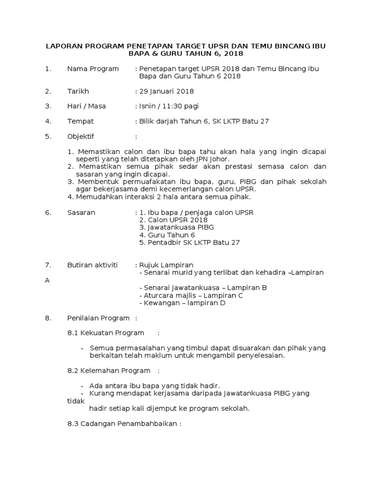 Laporan Program Penetapan Target 2018 | PDF