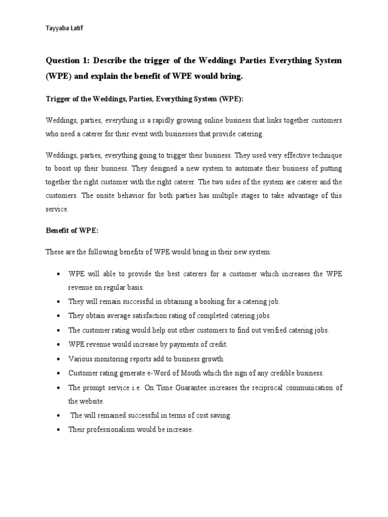 Answers: The Case Study Weddings, Parties, Everything Catering Services System | Download Free ...