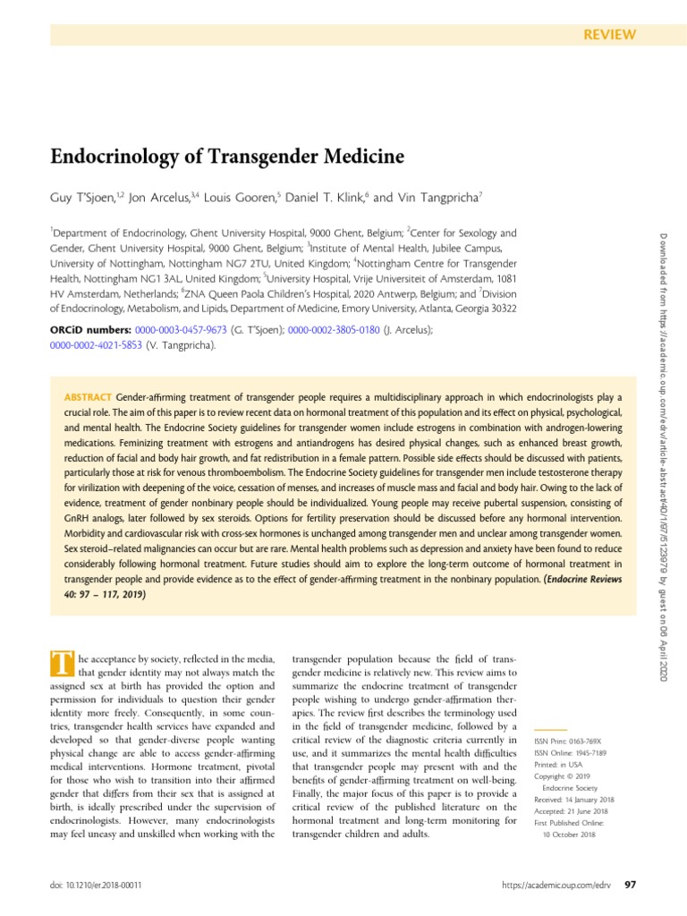 Review - 2018 - Endocrinología de La Medicina Trans | PDF | Transgender ...