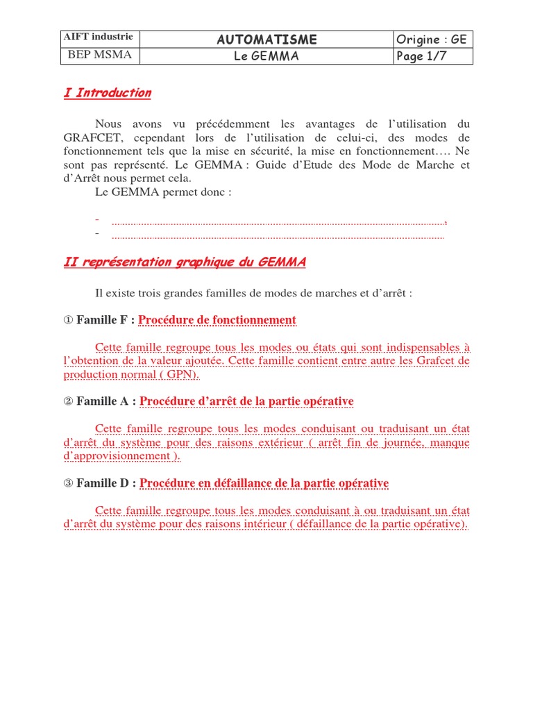 Modes de marche et sécurité GEMMA | PDF | Calibrage
