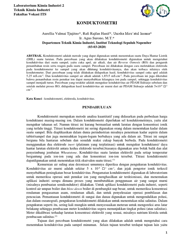 JURNAL KONDUKTOMETRI KELOMPOK 2B (Revisi) - Dikonversi | PDF | Sains & Matematika