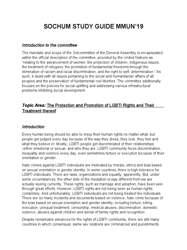 SOCHUM Study Guide: LGBTI Rights | PDF | Intersex | Homosexuality