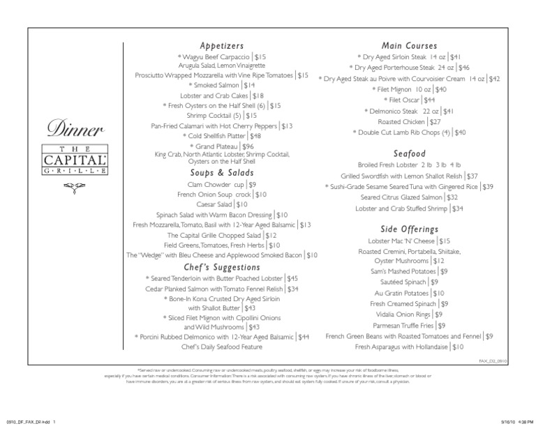 The Capital Grille Dinner Menu - Featuring a Variety of Appetizers ...