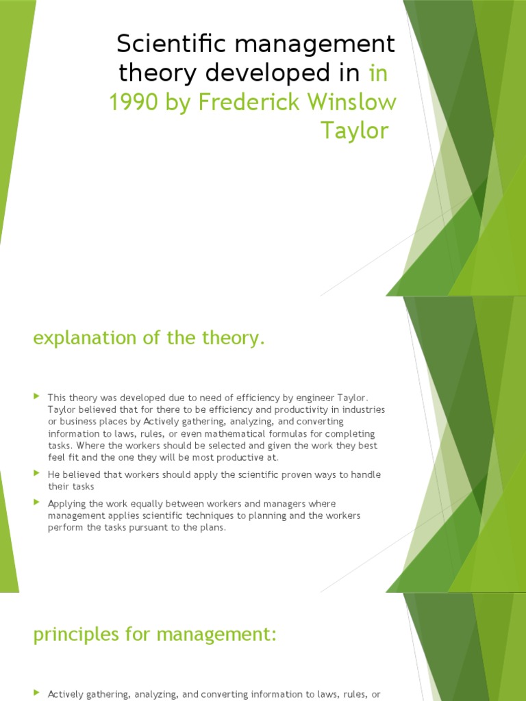 Taylor's Scientific Management Theory | PDF | Nursing | Theory
