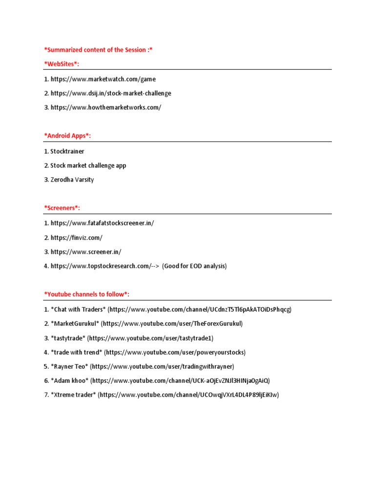 20 Resources To Learn Stock Market | PDF