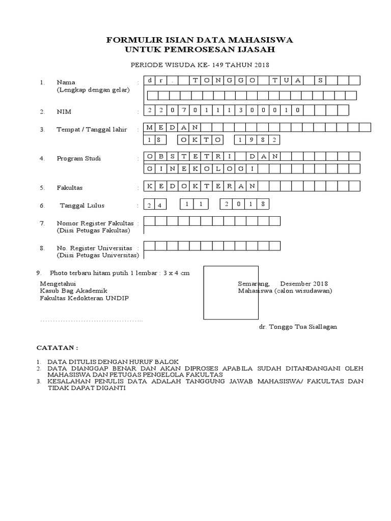 Draft-Formulir Isian Wisuda | PDF