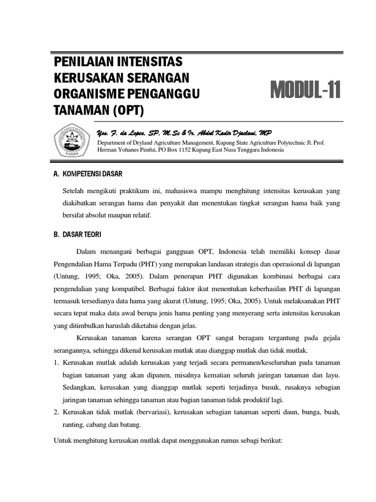 011 Penilaian Intensitas Kerusakan Serangan Organisme Penganggu Tanaman Opt PDF | PDF