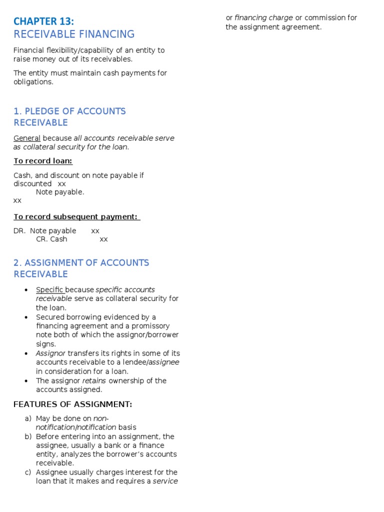 Receivable Financing: 1. Pledge of Accounts Receivable | PDF