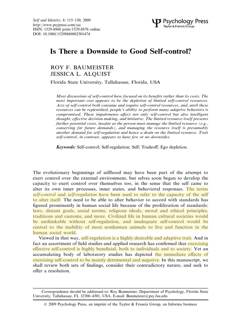 Downsides of Self-Control Explored | PDF | Self Control | Self-Management