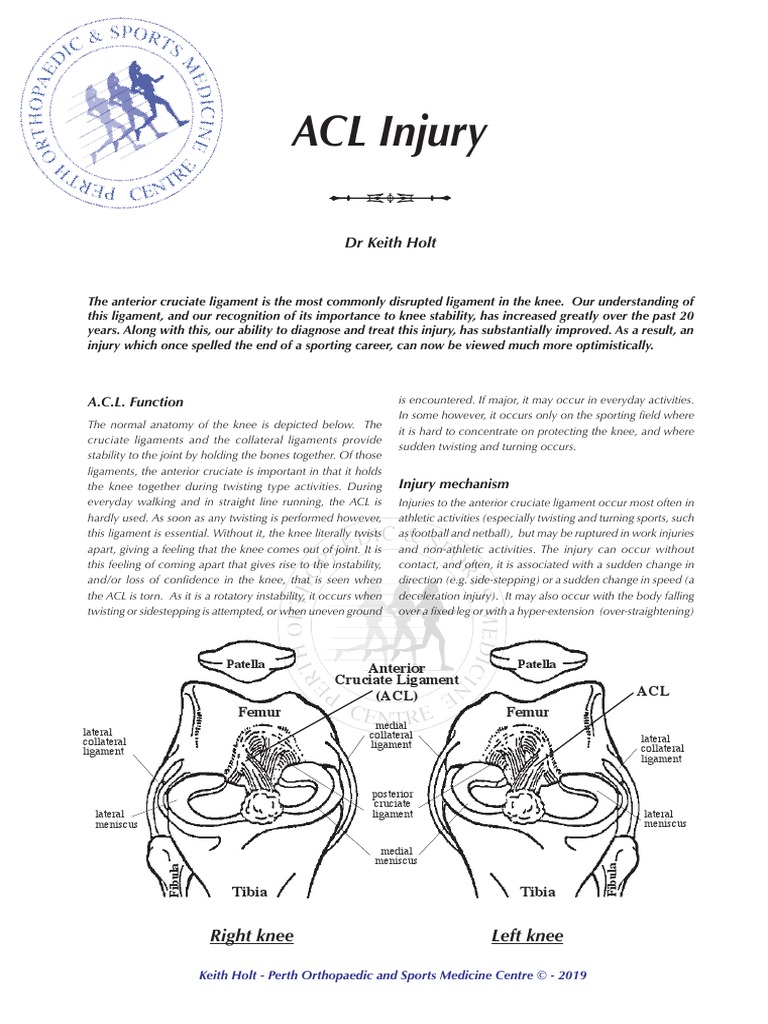 ACL Injury: DR Keith Holt | PDF | Knee | Musculoskeletal System