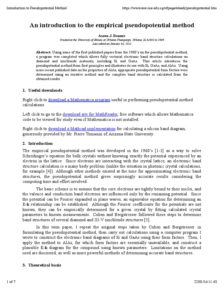 Empirical Pseudopotential Method Guide | PDF | Electronic Band Structure | Matrix (Mathematics)