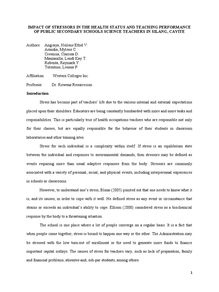 Stress Management Research | PDF | Stress (Biology) | Teachers