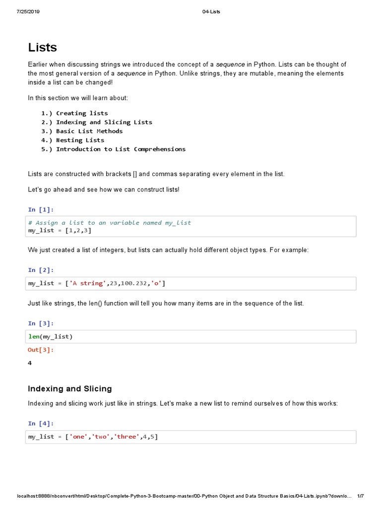 Lists: Indexing and Slicing | PDF | String (Computer Science ...