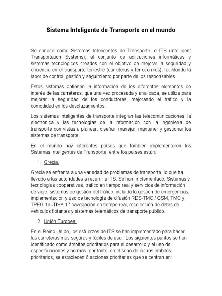 Sistema Inteligente de Transporte en El Mundo | PDF | Transporte ...