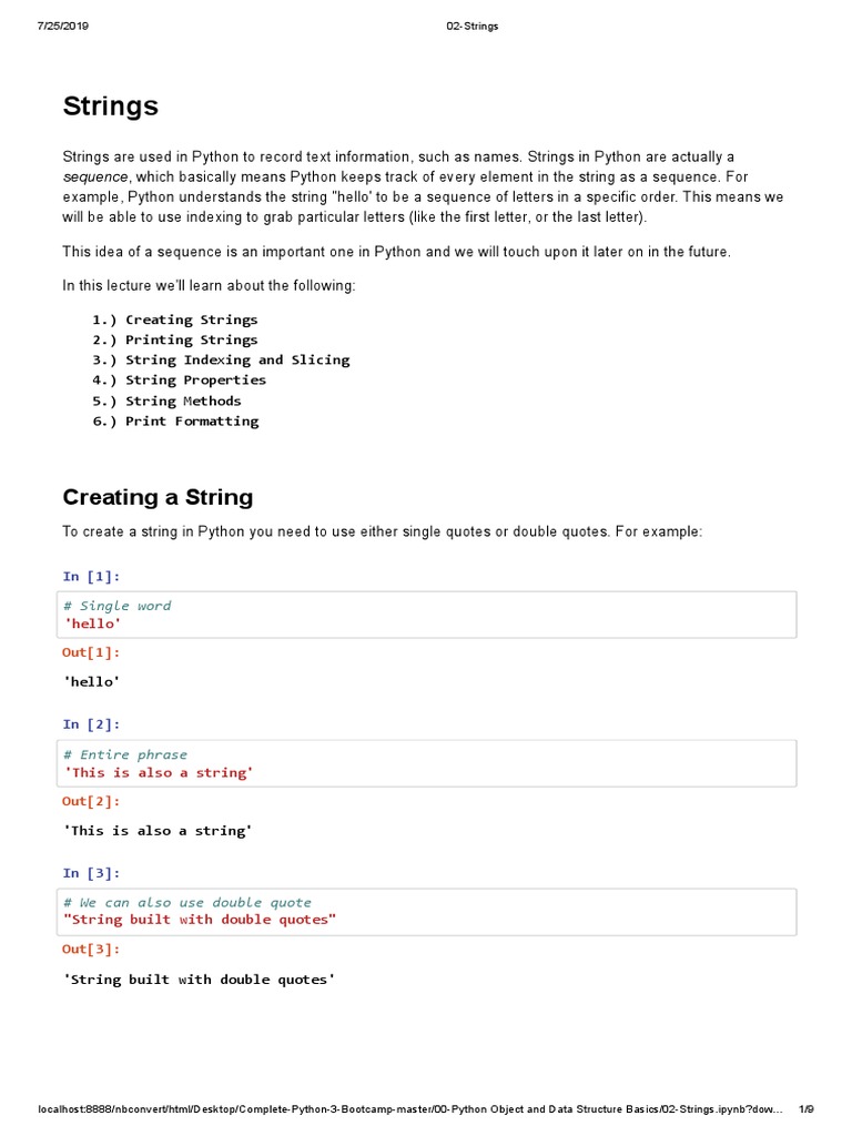 Strings: Creating A String | PDF | String (Computer Science) | Parameter (Computer Programming)