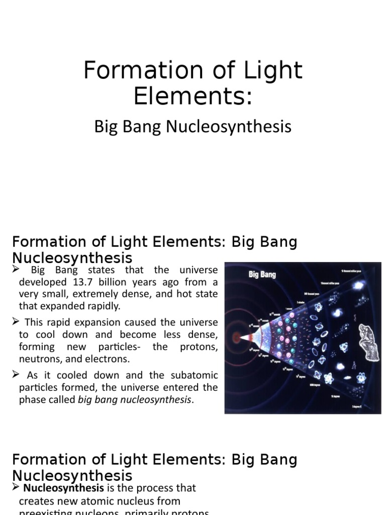 Formation of Light Elements in Big Bang | PDF | Chemical Elements ...