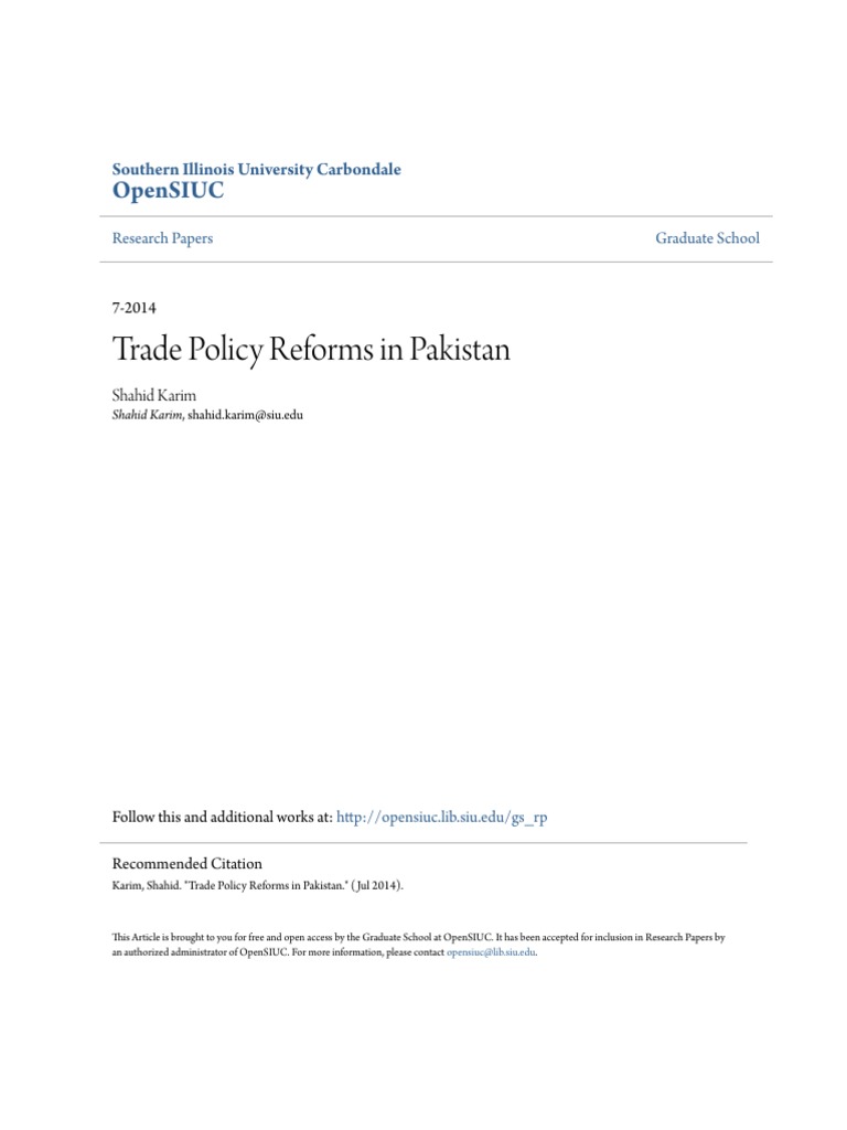 Trade Policy Reforms in Pakistan | PDF | Tariff | Taxes