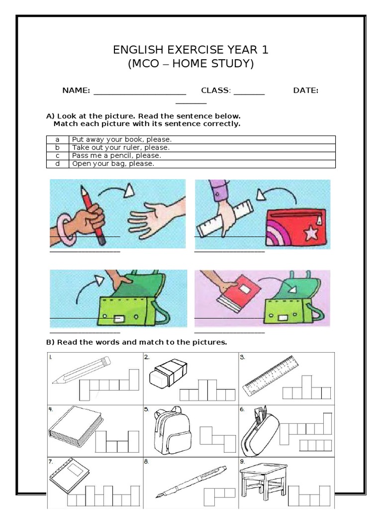 English Exercise Year 1 (Mco - Home Study) : NAME: - CLASS: - Date ...