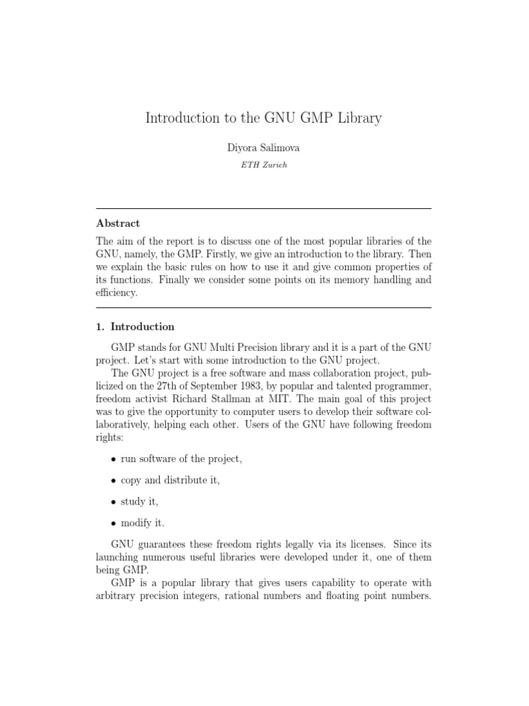 Introduction To The Gnu Gmp Library Pdf Gnu Library Computing