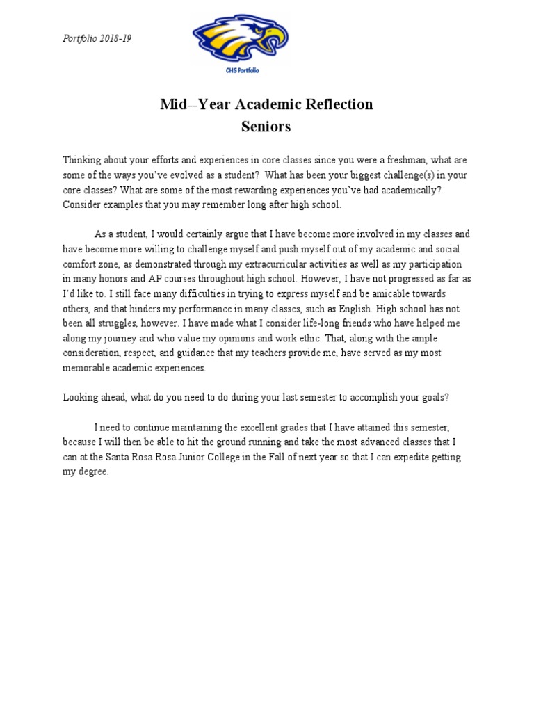 Senior Year Academic Reflection 2018-19 | PDF | Career & Growth | Wellness
