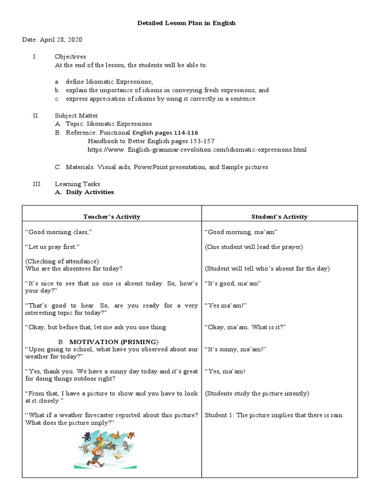 Lesson Plan for Idiomatic Expressions | PDF | Idiom | Semiotics