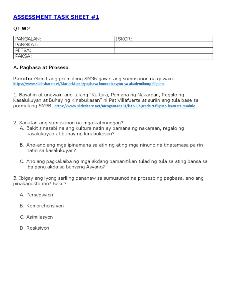 Assessment Task Sheet q1 w2 | PDF