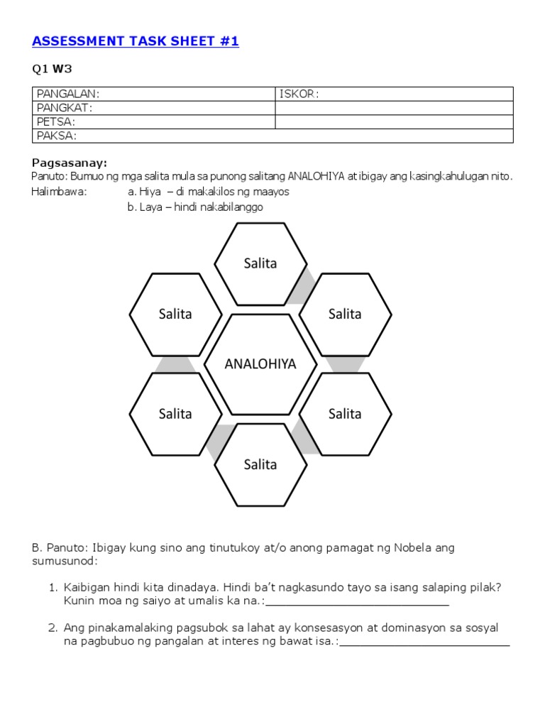 Assessment Task Sheet q1 w3 | PDF