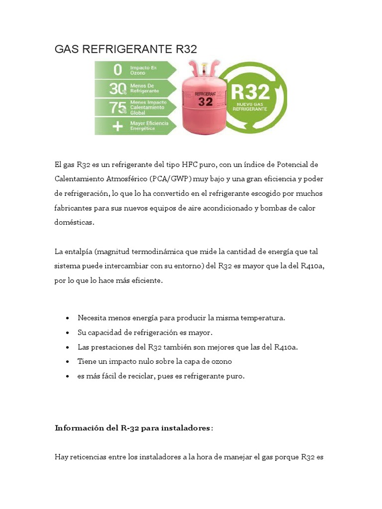 Gas Refrigerante R32: Información Del R-32 para Instaladores | PDF ...