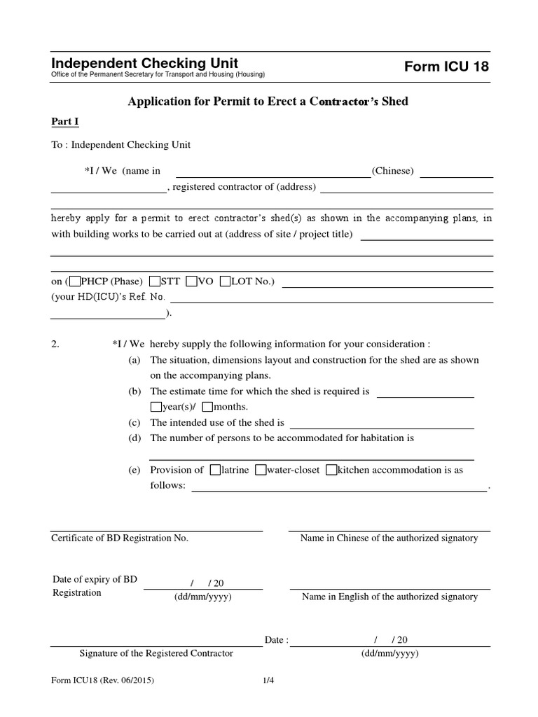 Independent Contractor Shed Permit Application | PDF | Government ...