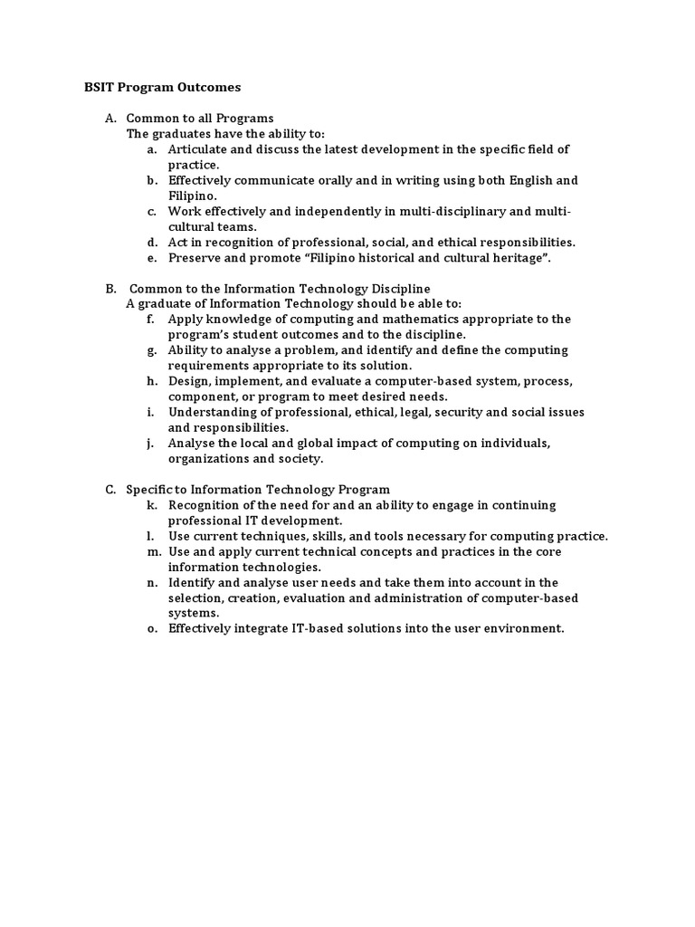 BSIT Program Outcomes | PDF