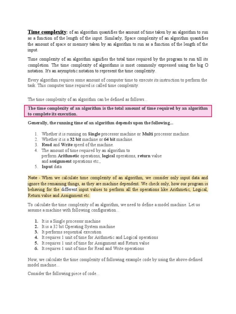 Time Complexity:: of An Algorithm Quantifies The Amount of Time Taken ...