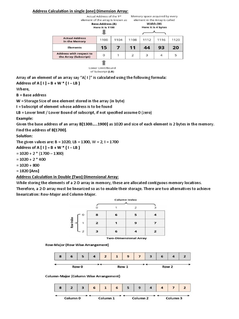 Address Calculation in Arrays | PDF | Matrix (Mathematics) | Algorithms