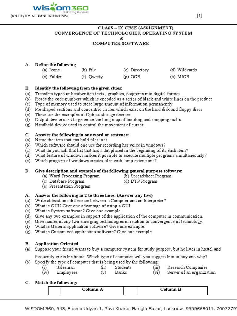 CLASS 9th CBSE COMPUTER TEST - ASSIGNMENT | PDF | Computer File ...