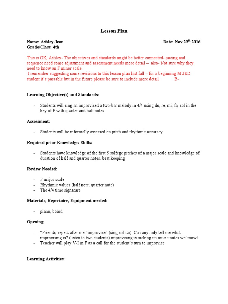 Lesson Plan: Name: Ashley Jeon Date: Nov.29 2016 Grade/Class: 4th ...