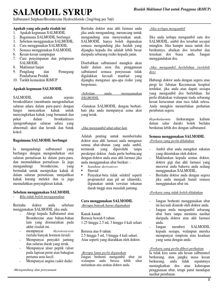 Salmodil Syrup Salbutamol Sulphate Bromhexine Hydrochloride UNIMED SDN ...