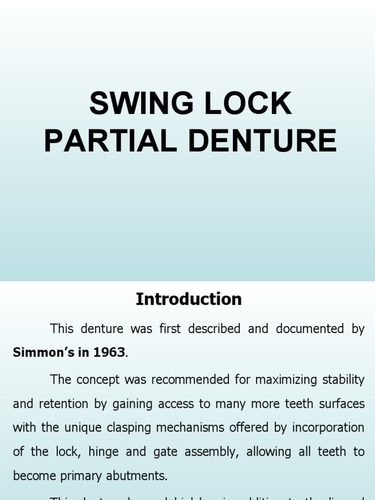 Swing Lock Partial Denture | PDF | Dentures | Dentistry Branches