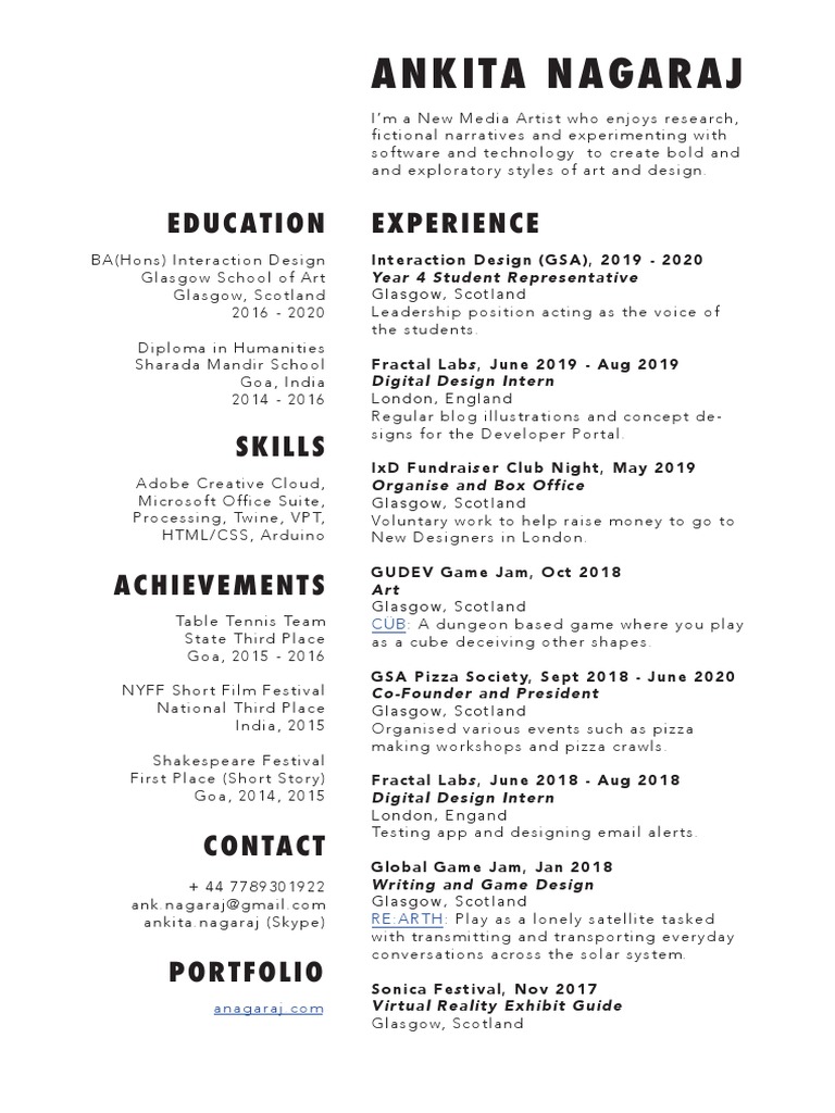 Ankita Nagaraj CV | PDF | Foreign Language Studies