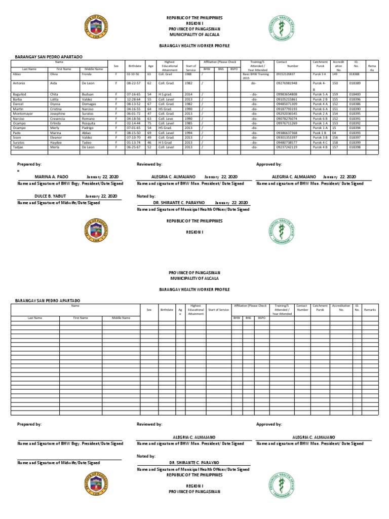 BHW Profile Form | PDF | Medicine | Philippines