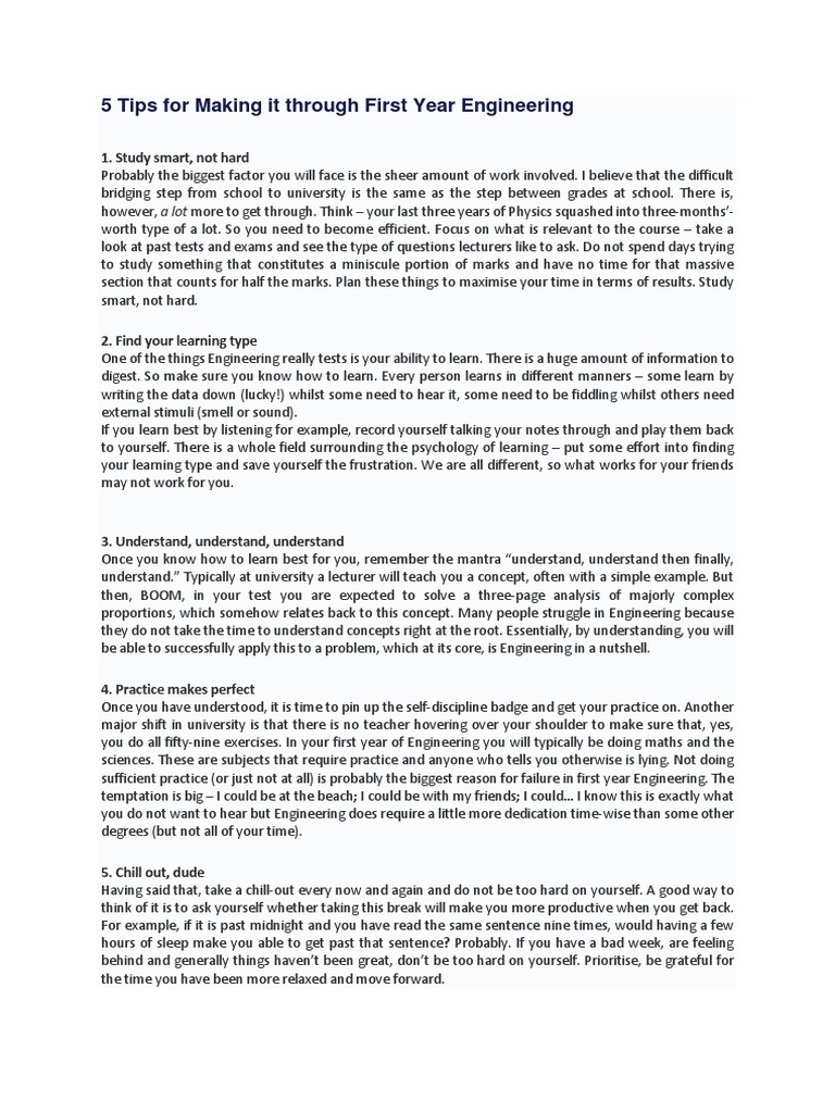 5 Tips For Making It Through First Year Engineering | PDF | Engineering ...