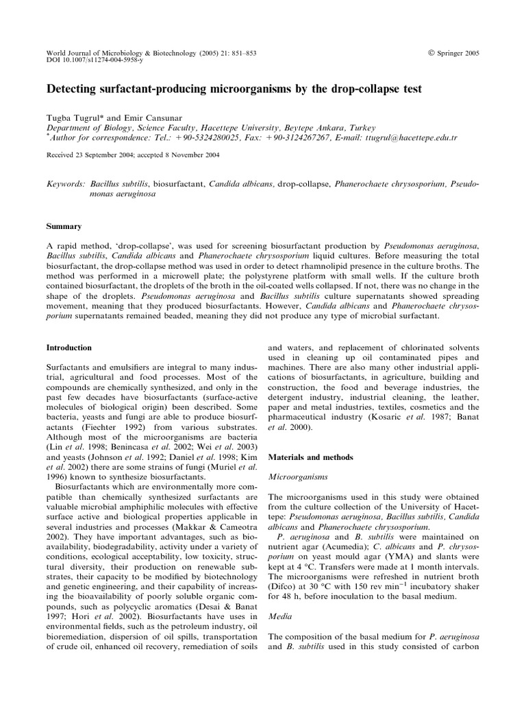 Drop Collapse Test PDF | PDF | Surfactant | Organisms