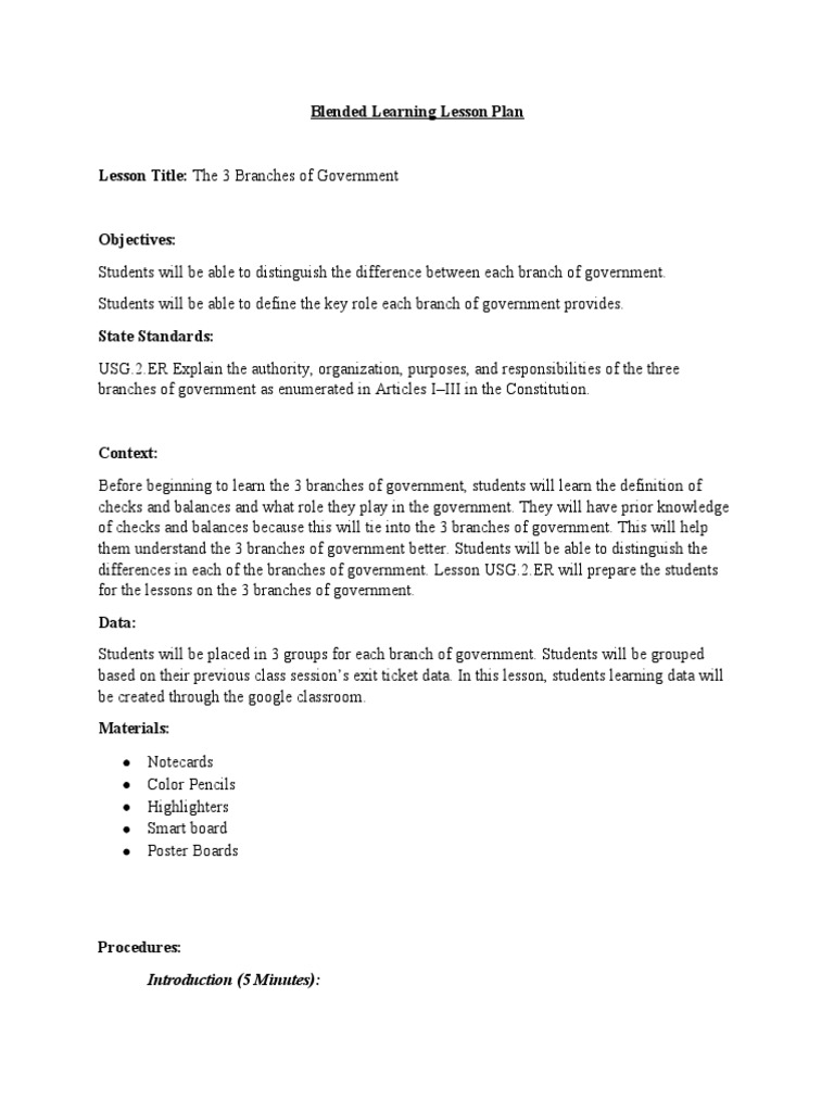 Blended Learning Lesson Plan: Introduction (5 Minutes) | PDF ...