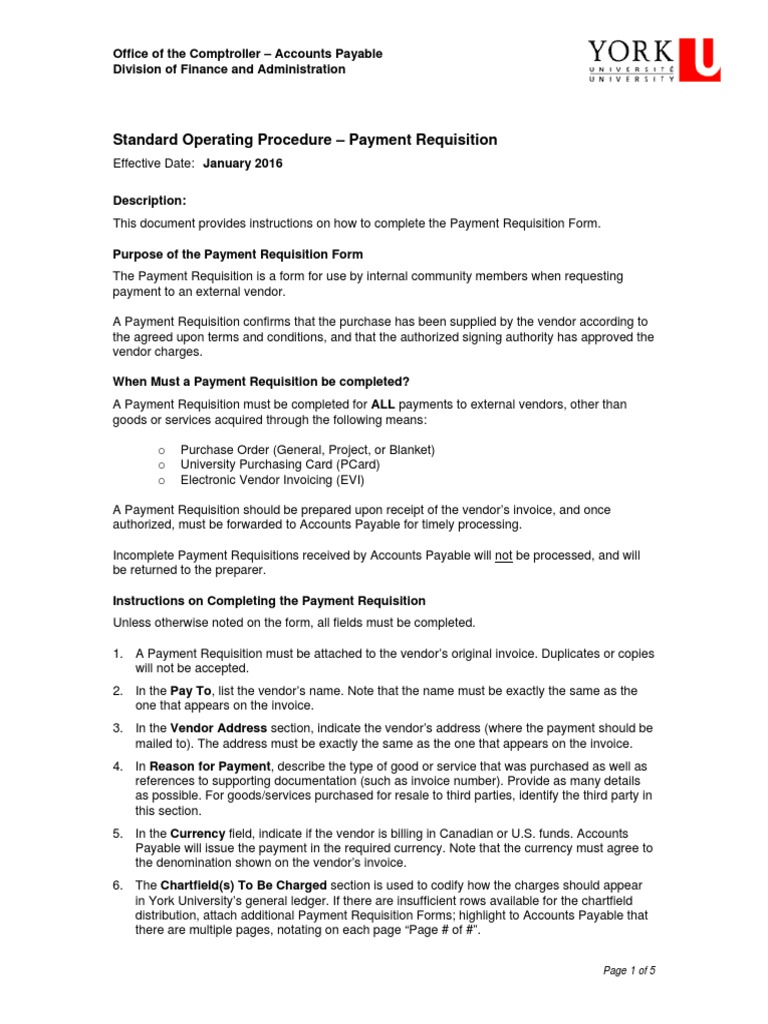 Standard Operating Procedure - Payment Requisition | PDF | Accounts ...