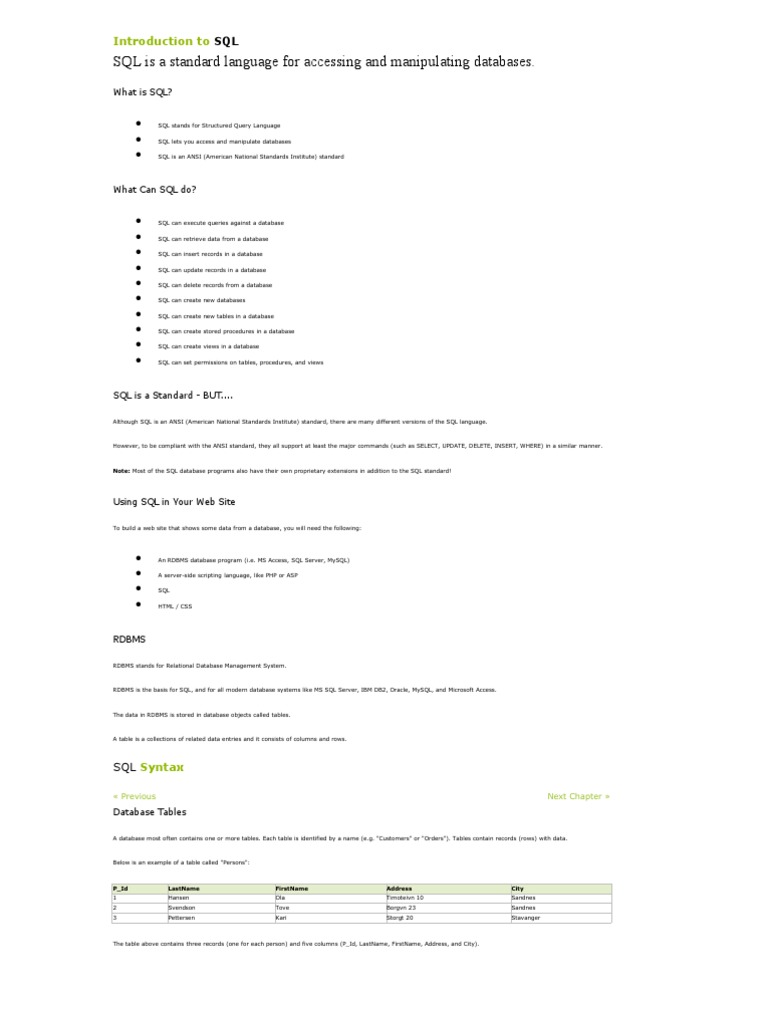 Introduction To SQL | PDF | Sql | Microsoft Access