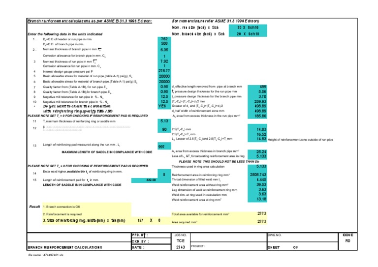 Branch Reinforcement Pad Requirement Calculation | PDF | Pipe (Fluid ...