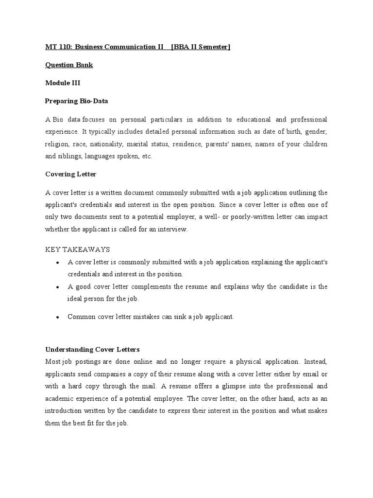 MT 110: Business Communication II (BBA II Semester) Question Bank ...