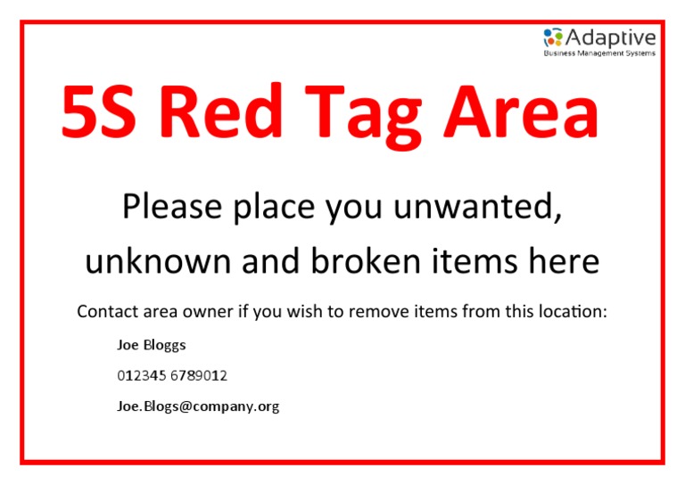 5S Red Tag Area Sign Template | PDF