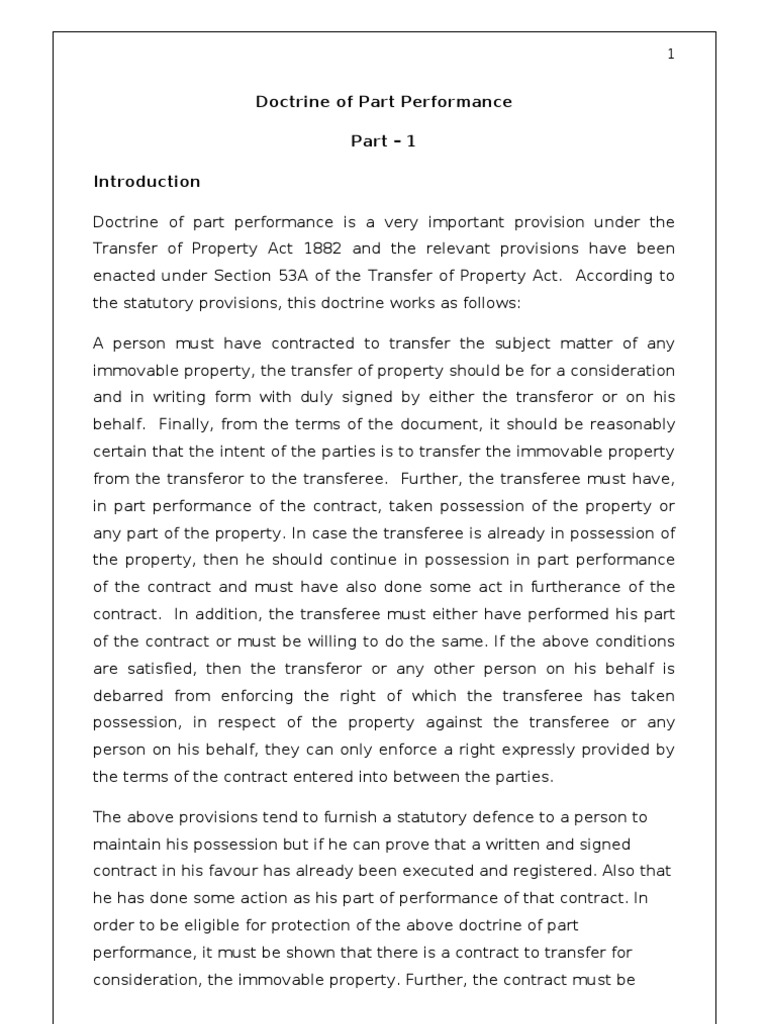 Doctrine of Part Performance Part - 1 | PDF | Mortgage Law | Equity (Law)