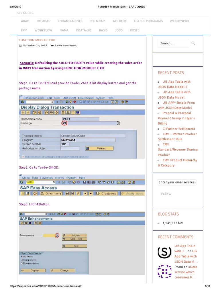 Function Module Exit - SAPCODES PDF | PDF | Subroutine | Modular Programming