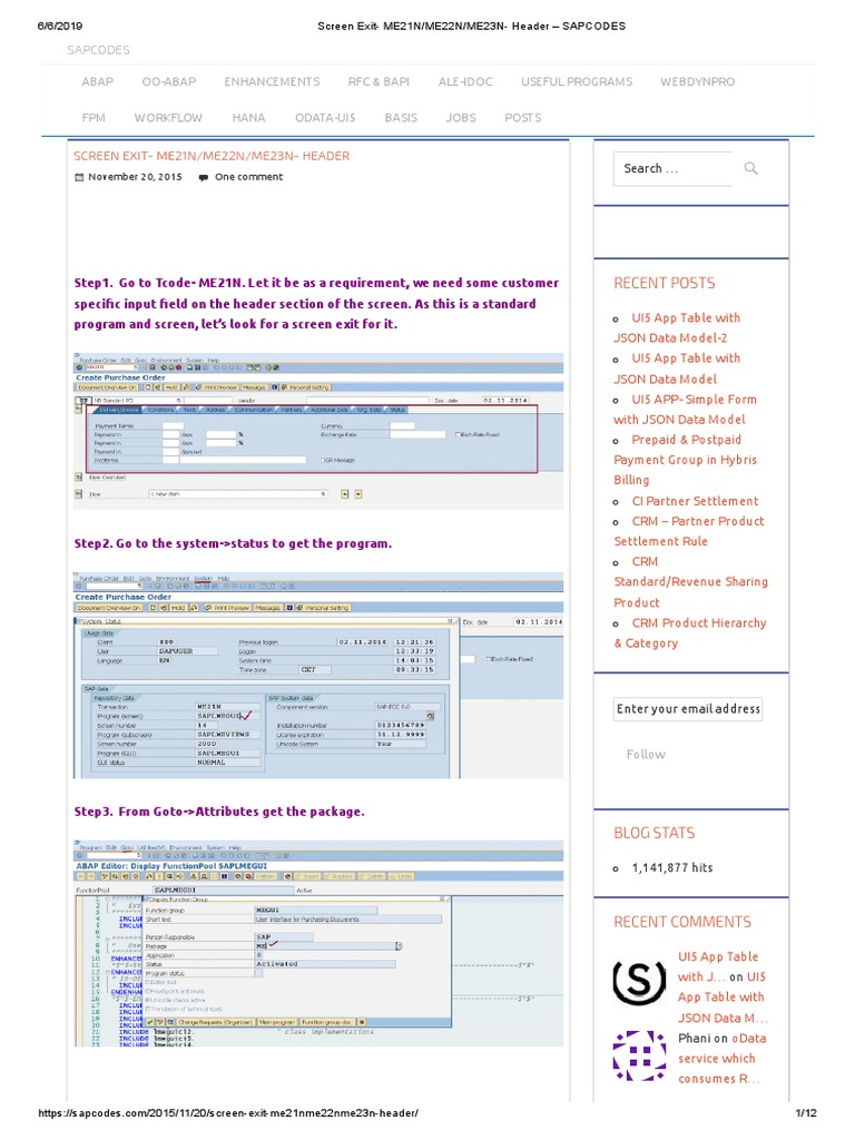 Screen Exit - ME21N - ME22N - ME23N - Header - SAPCODES PDF | PDF ...