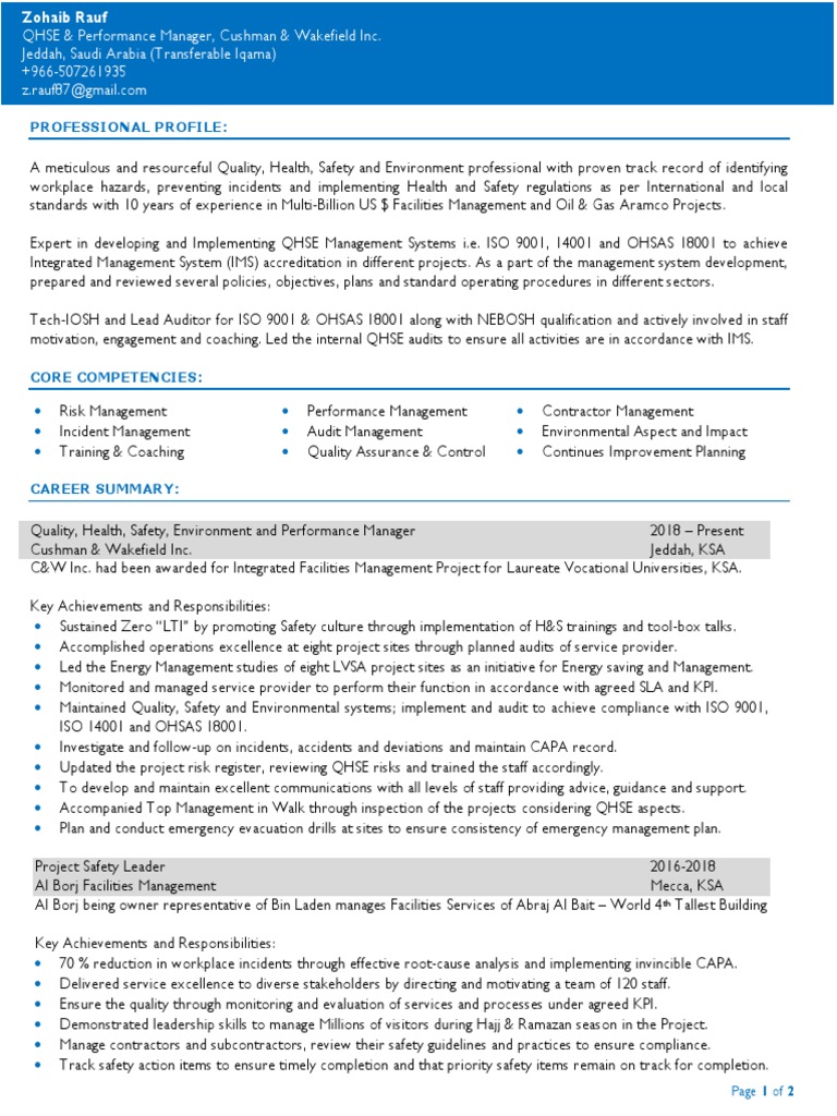 Zohaib Rauf - CV | PDF | Iso 9000 | Audit